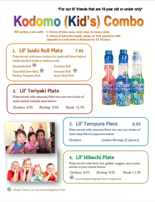 Toyo Japanese Sushi Bar & Hibachi - Kodomo (Kid's) Menu